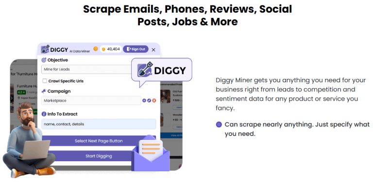 Diggy Miner Review: Unlimited Leads & Data With AI Web Scraping