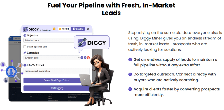Diggy Miner Review: Unlimited Leads & Data With AI Web Scraping